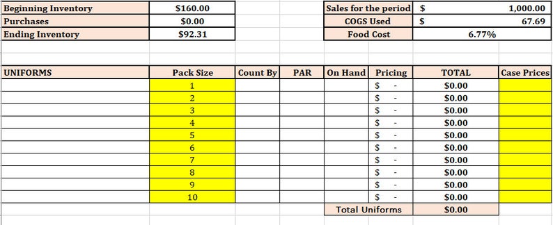 Excel Template Restaurant Inventory - Etsy