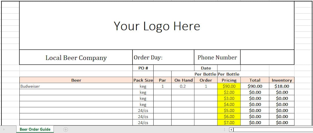 Excel Template Restaurant Beer Order Guide - Etsy