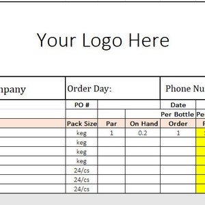 Excel Template Restaurant Beer Order Guide - Etsy