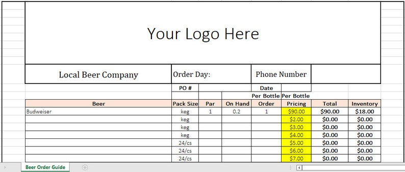 Excel Template Restaurant Beer Order Guide - Etsy