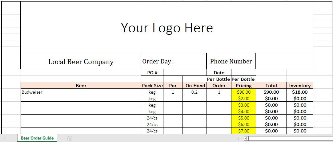 Excel Template Restaurant Beer Order Guide - Etsy
