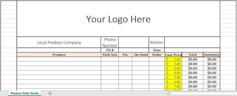Excel Template Restaurant Produce Order Guide - Etsy