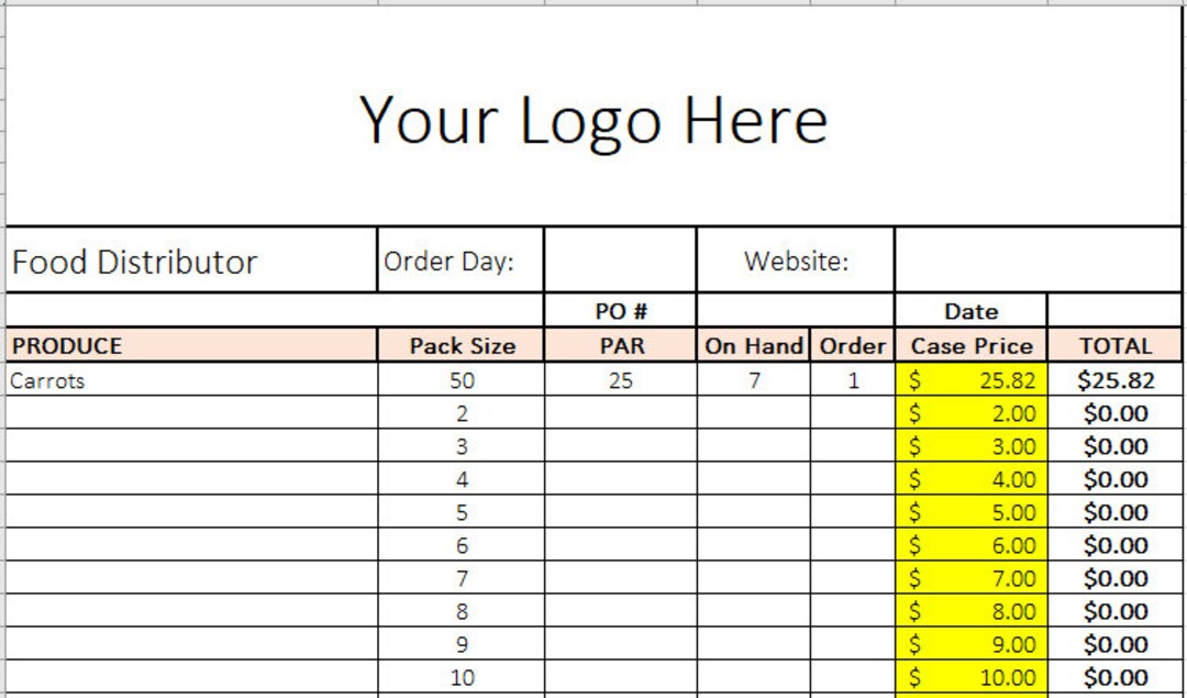 Excel Template Restaurant Food Order Guide Etsy