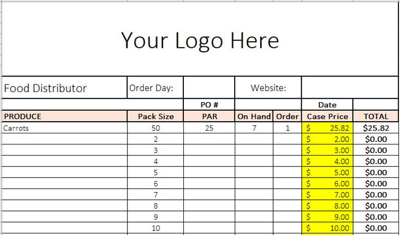 Excel Template Restaurant Food Order Guide - Etsy