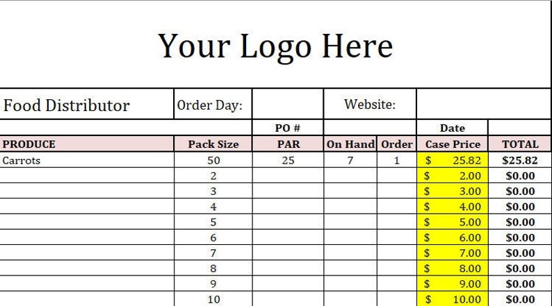 Excel Template Restaurant Order Guide and Inventory Sheet - Etsy