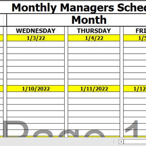 Excel Template Restaurant Monthly Manager Schedule - Etsy
