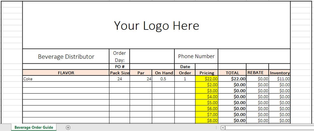 Excel Template Restaurant Beverage Order - Etsy