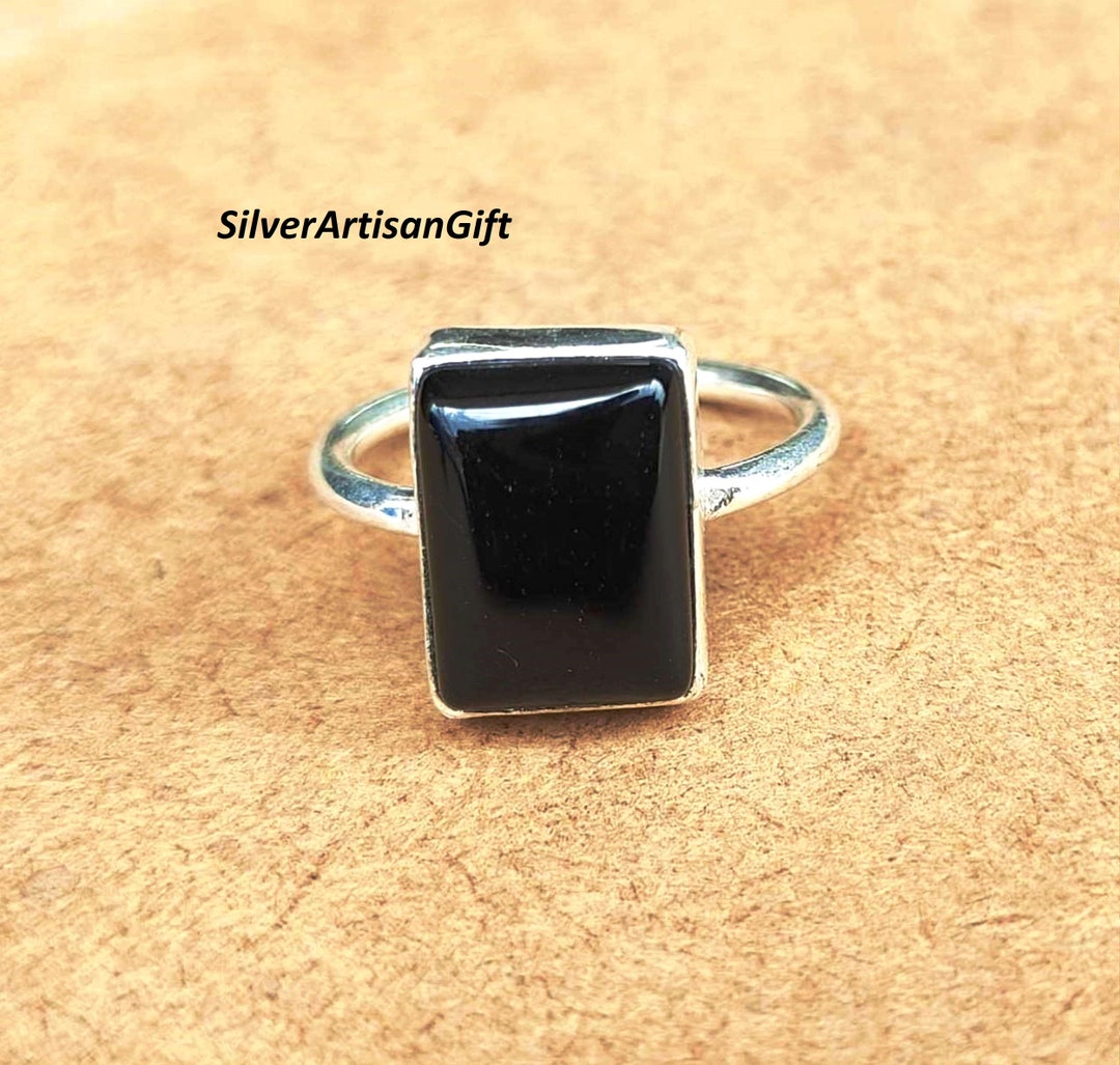 Square Black Onyx Ring: Bezel Set 925 Sterling Silver Handmade Jewelry ...