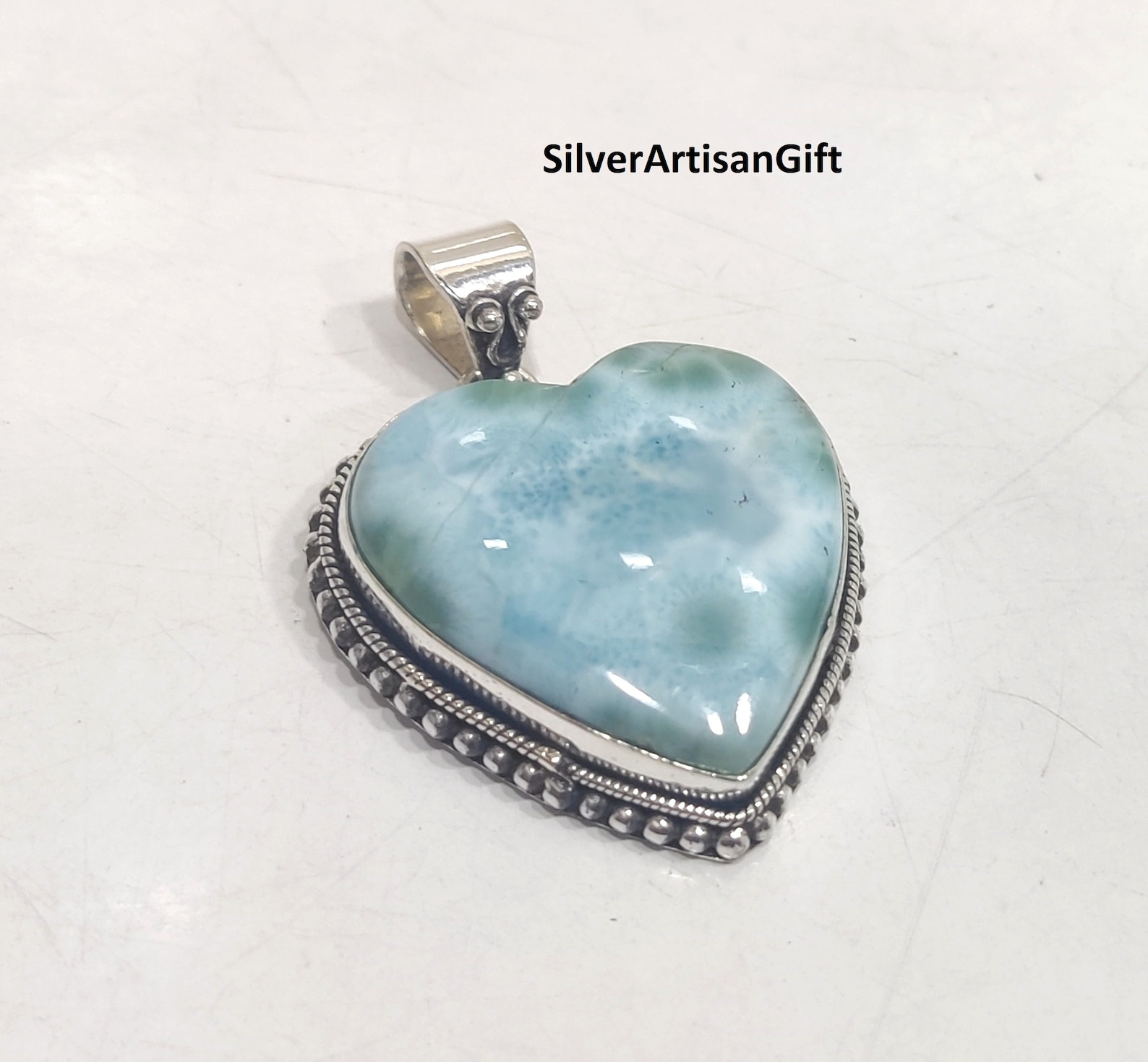 Heart Larimar Pendant: 925 Sterling Silver Bezel Setting - Etsy