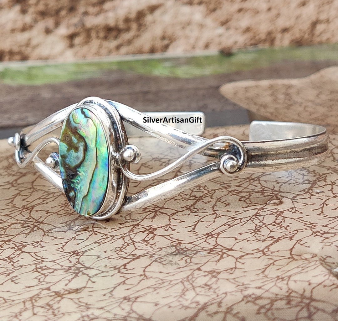 Handmade Abalone Shell Bangle: 925 Sterling Silver Bracelet - Etsy