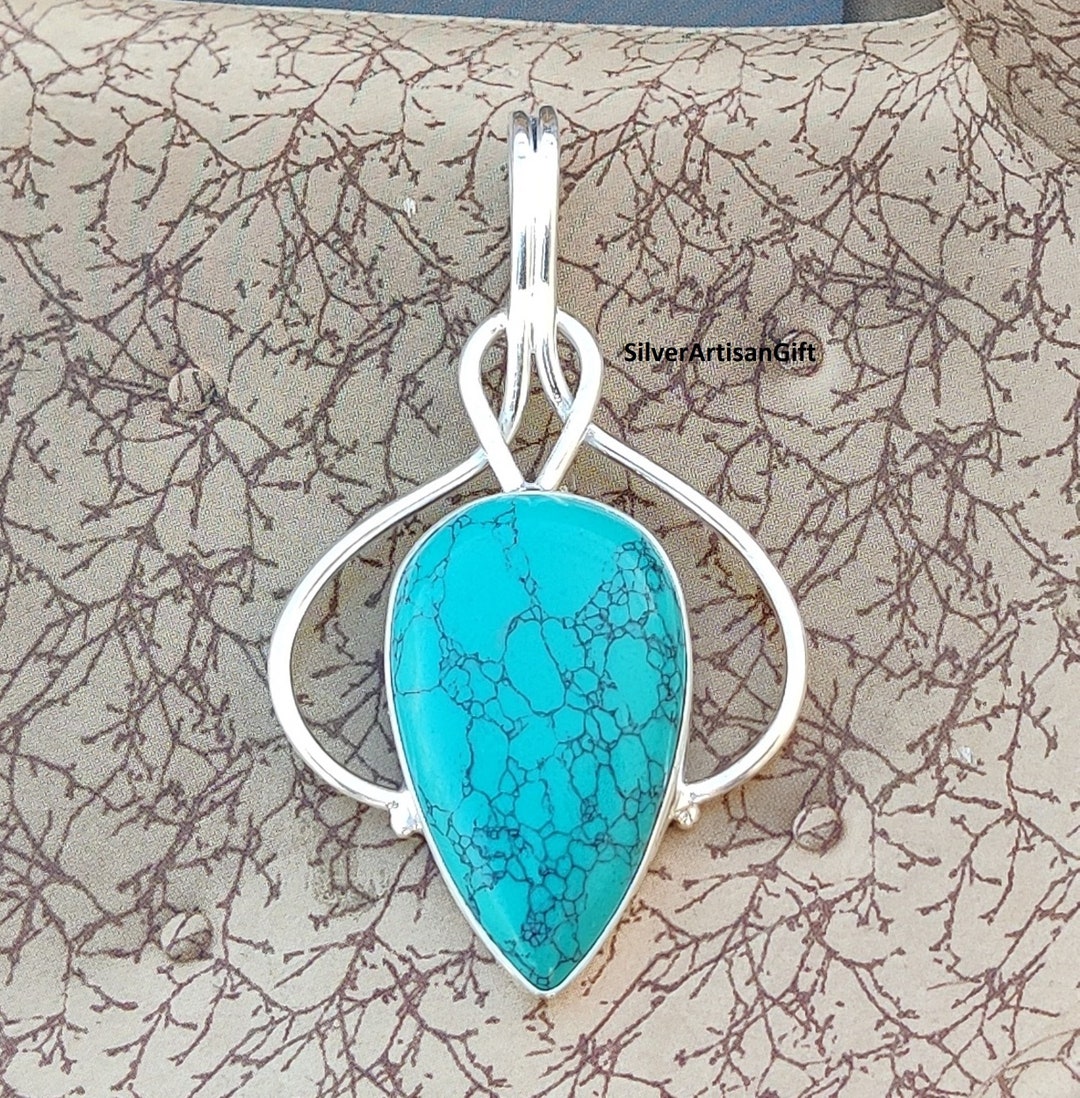 Handmade Turquoise Pear Pendant: Solid 925 Sterling Silver Necklace - Etsy