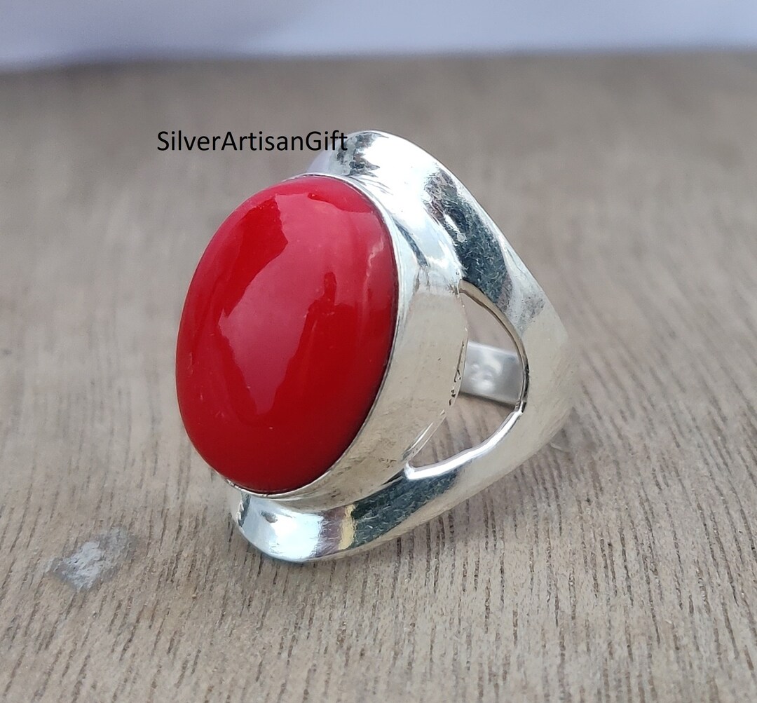 Handmade Red Coral Ring: Stylized Gemstone Statement Ring - Etsy