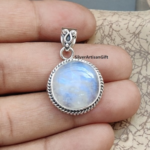 925 Sterling Silver Pendant , Natural Rainbow Moonstone Pendant ...