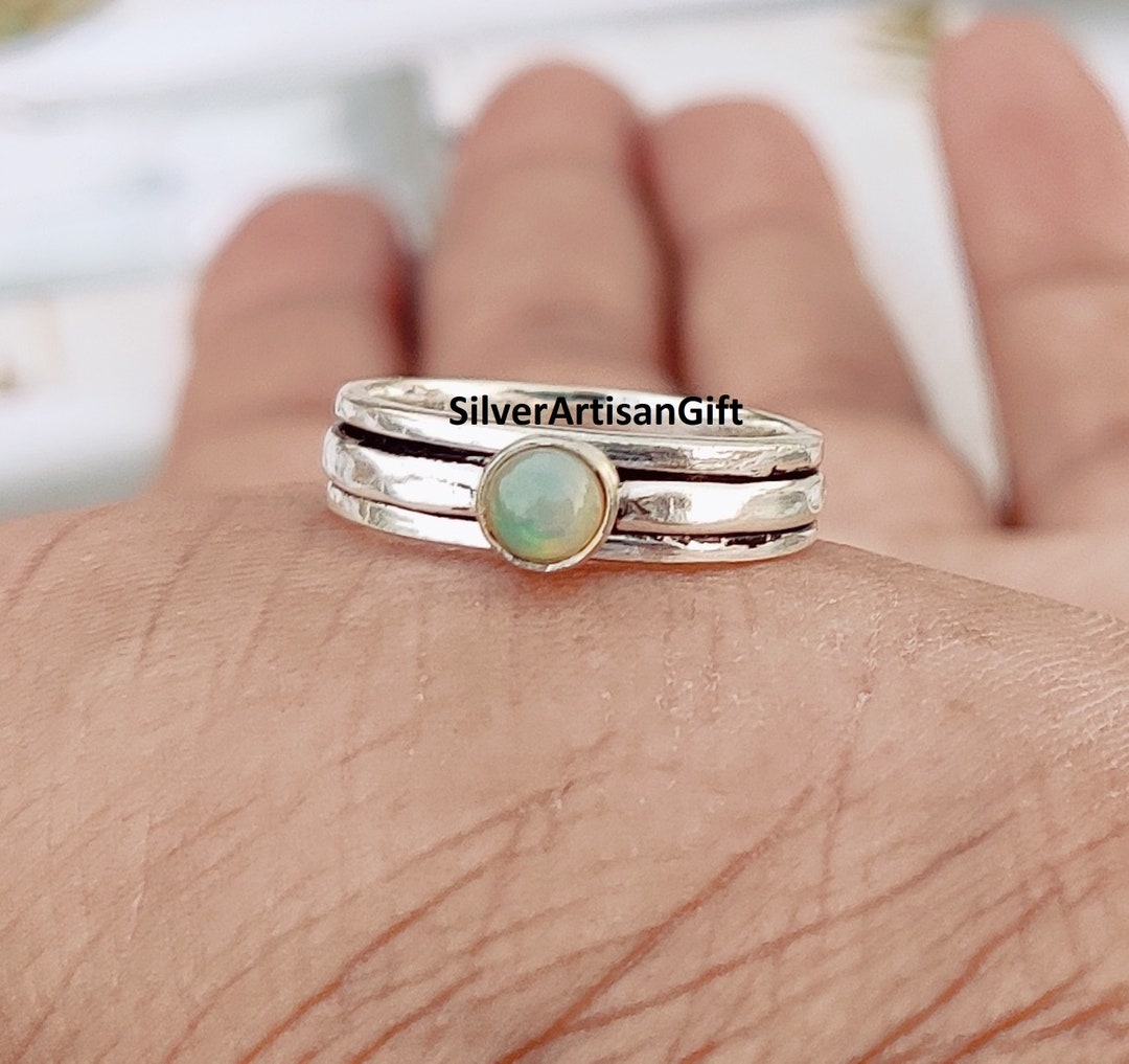 Opal Stone Ring, 925 Sterling Silver Ring, Spinner Ring, Fidget Ring ...