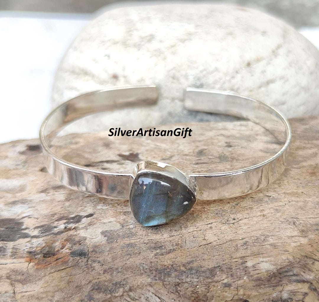 Handmade Sterling Silver Labradorite Bangle: Oval Gemstone Jewelry ...