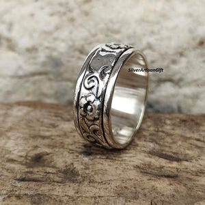Flower Design Silver Spinner Ring, Handmade Jewellery, Designer Ring ...