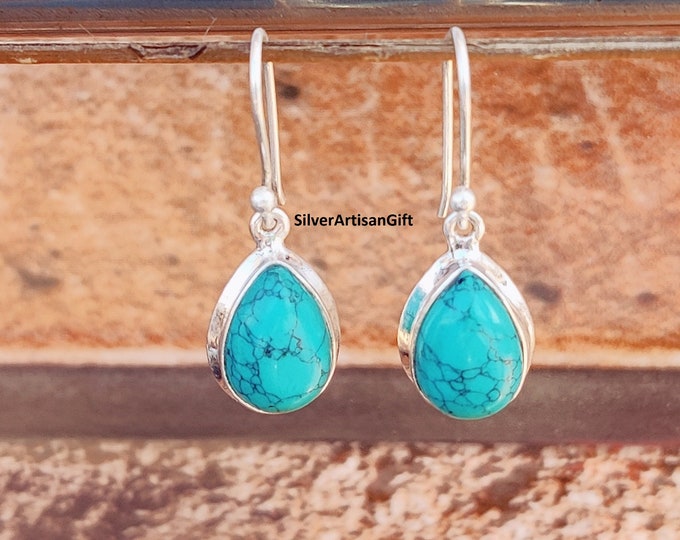 Turquoise Gemstone Silver Dangle Earrings Boho Tassel Earrings ...
