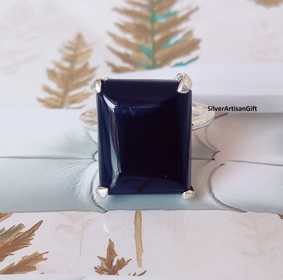 Handmade Square Black Onyx Ring: Solid 925 Sterling Silver - Etsy