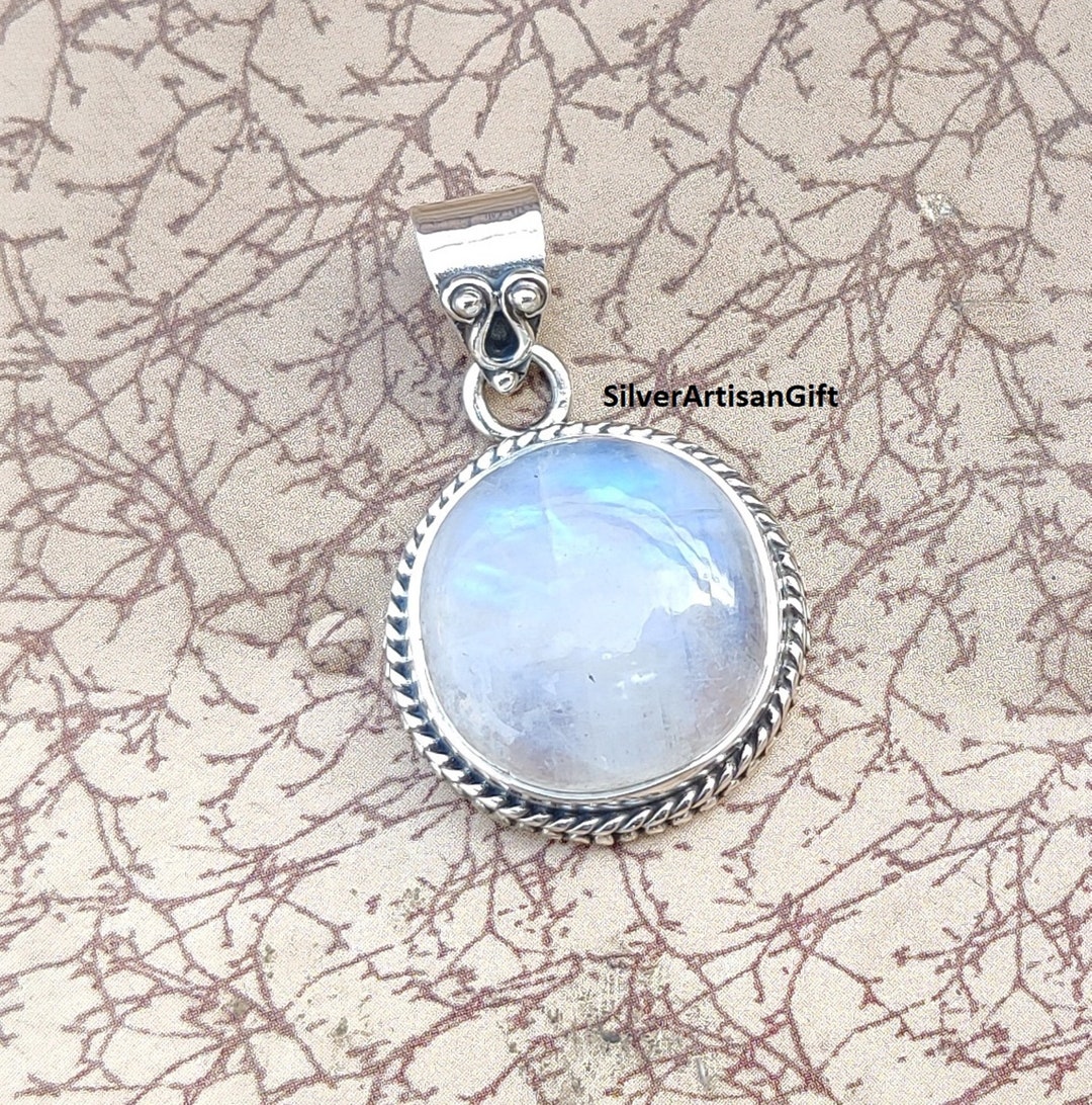 925 Sterling Silver Pendant , Natural Rainbow Moonstone Pendant ...