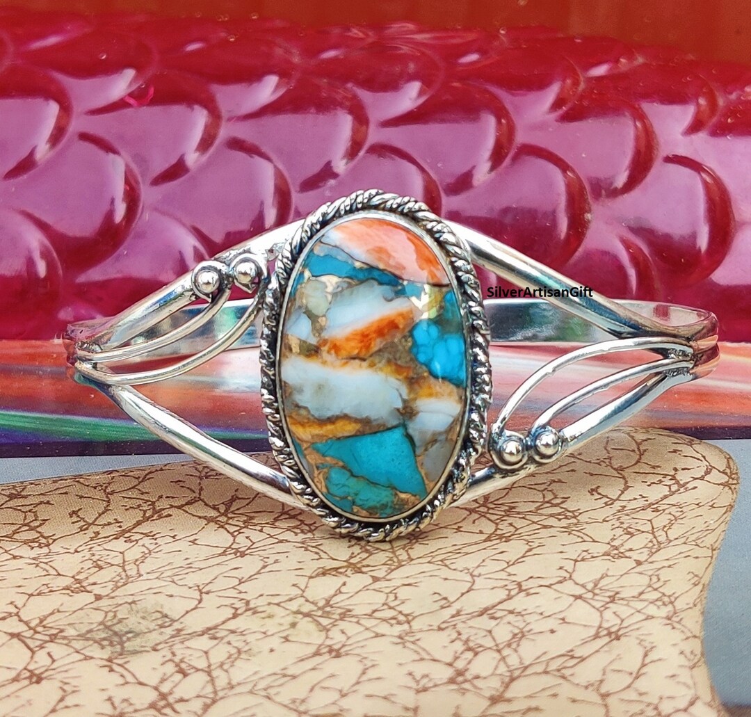 Oyster Copper Turquoise Bangel ,natural Gemstone, 925 Silver Bangel, Statement Bangle, Handmade ...
