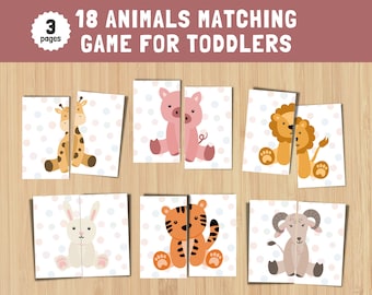 Animals Matching Game for Kids, Farm Safari Matching Activity, Animals ...