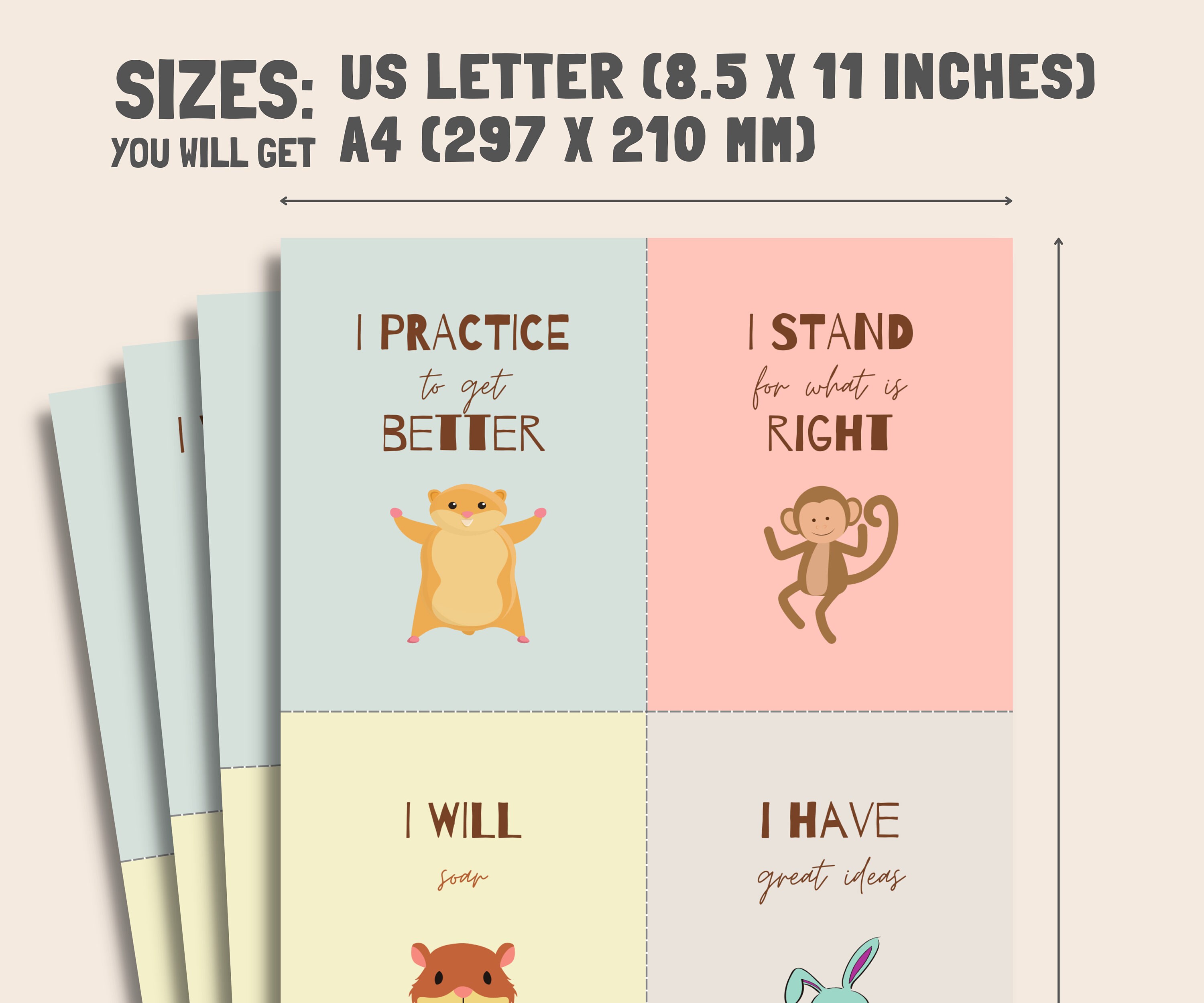 60 Affirmation Cards for Kids, Motivational Cards, Digital Download ...