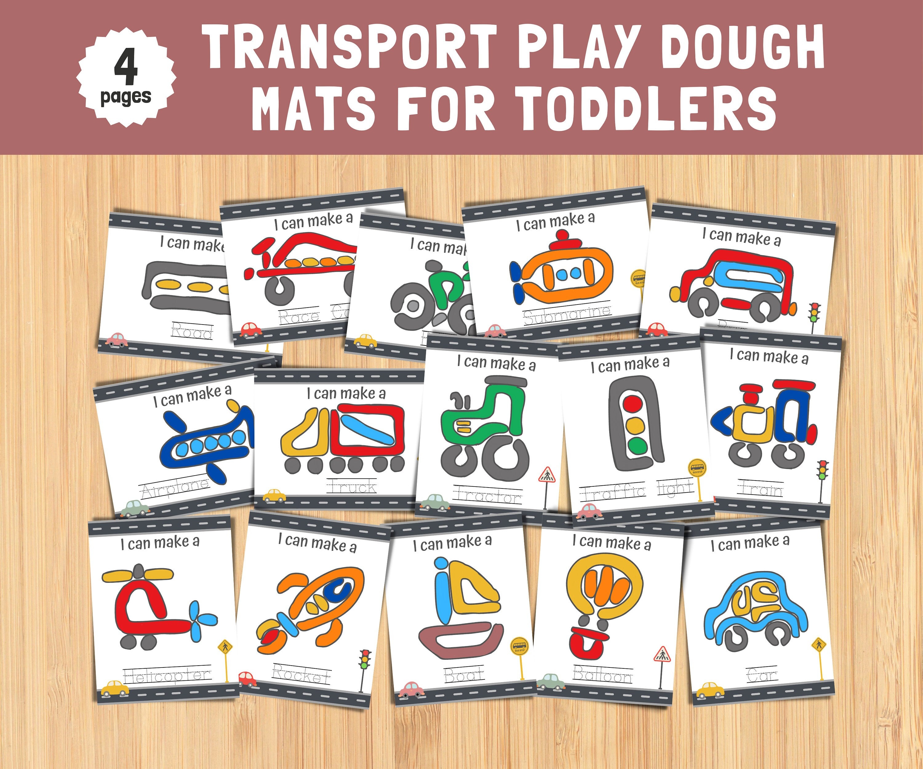 Transport Playdough Mats, Printable Toddler, Preschool Educational ...