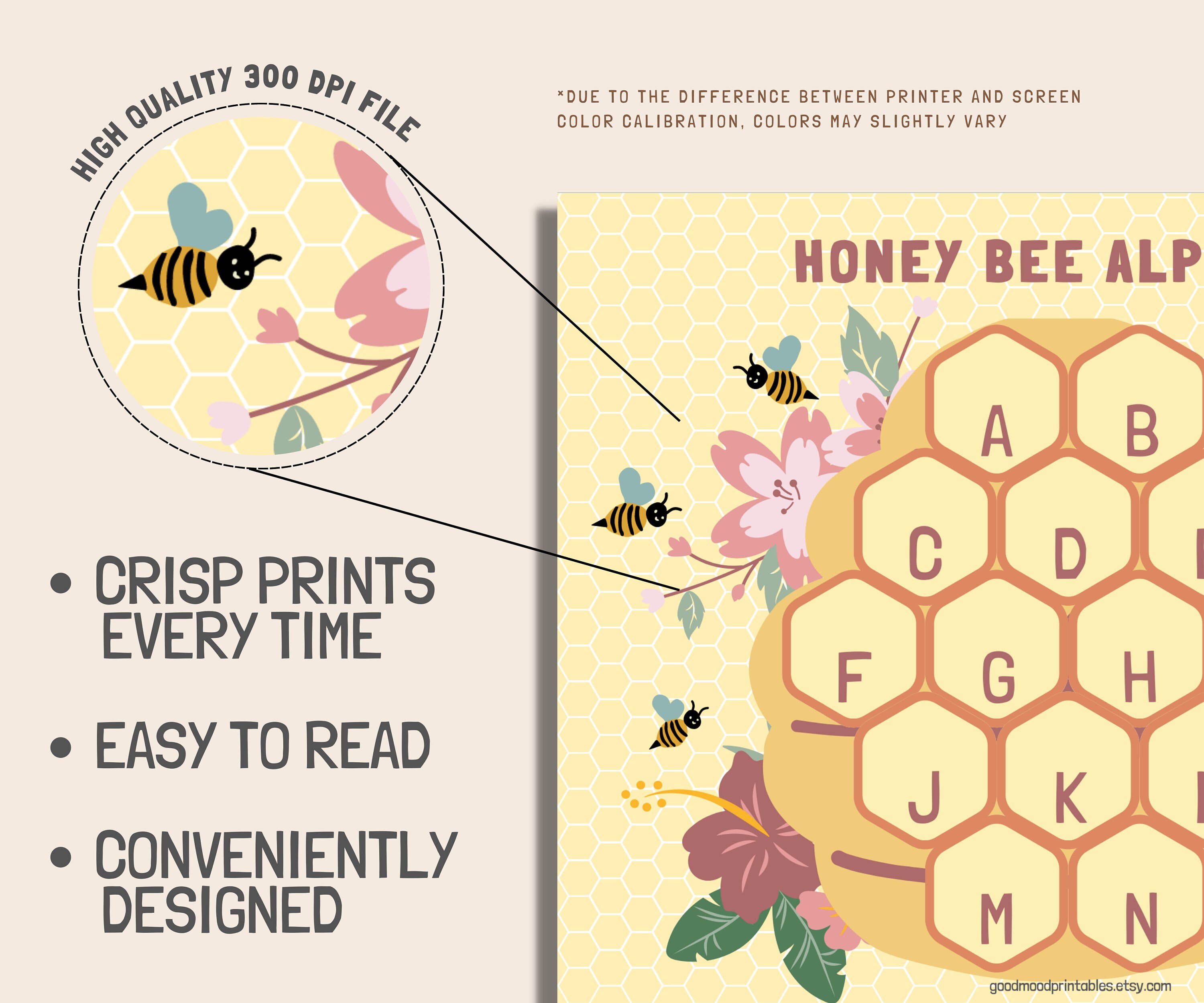 Honey Bee Alphabet Activity, Preschool Printable Busy Book Activity ...