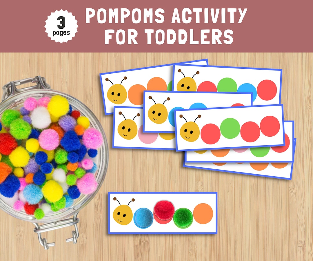Color Activity With Pompoms and Fine Motor Skills Worksheet for ...