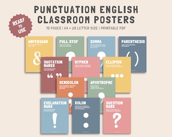 Punctuation English Classroom Posters Set of 12, Boho Classroom Decor ...