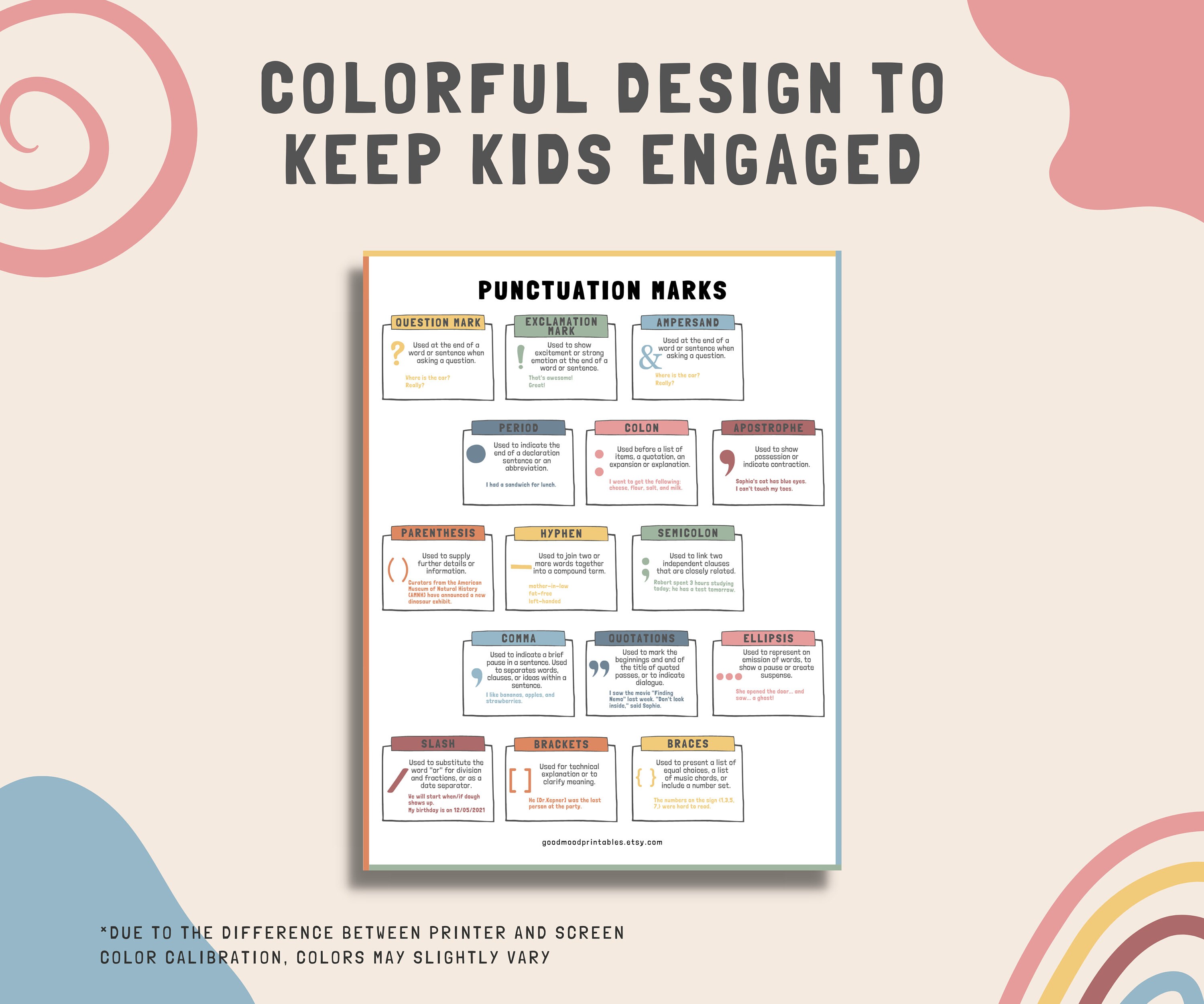 15 Punctuation Marks Handout, Elementary, Middle School, ELA Resource ...