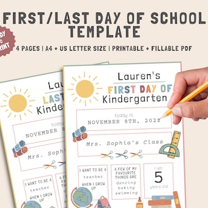 First Day of School Printable and Fillable Template, Last Day of School ...