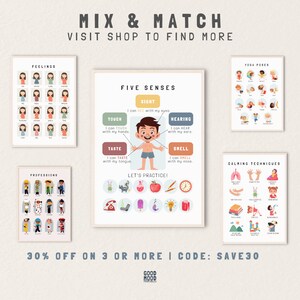 Five Senses Poster, Montessori Homeschool ,educational Poster for Kids ...