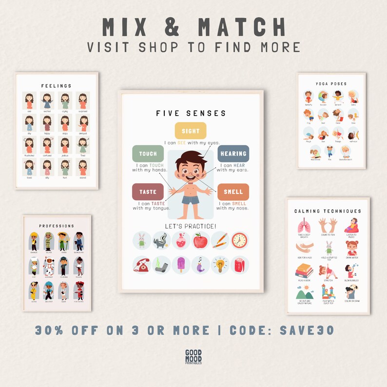 Five Senses Poster Montessori Homeschool educational Poster - Etsy