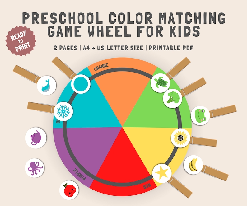 Color Matching Wheel Game, Teaching Kids Colors Activity, Preschool ...