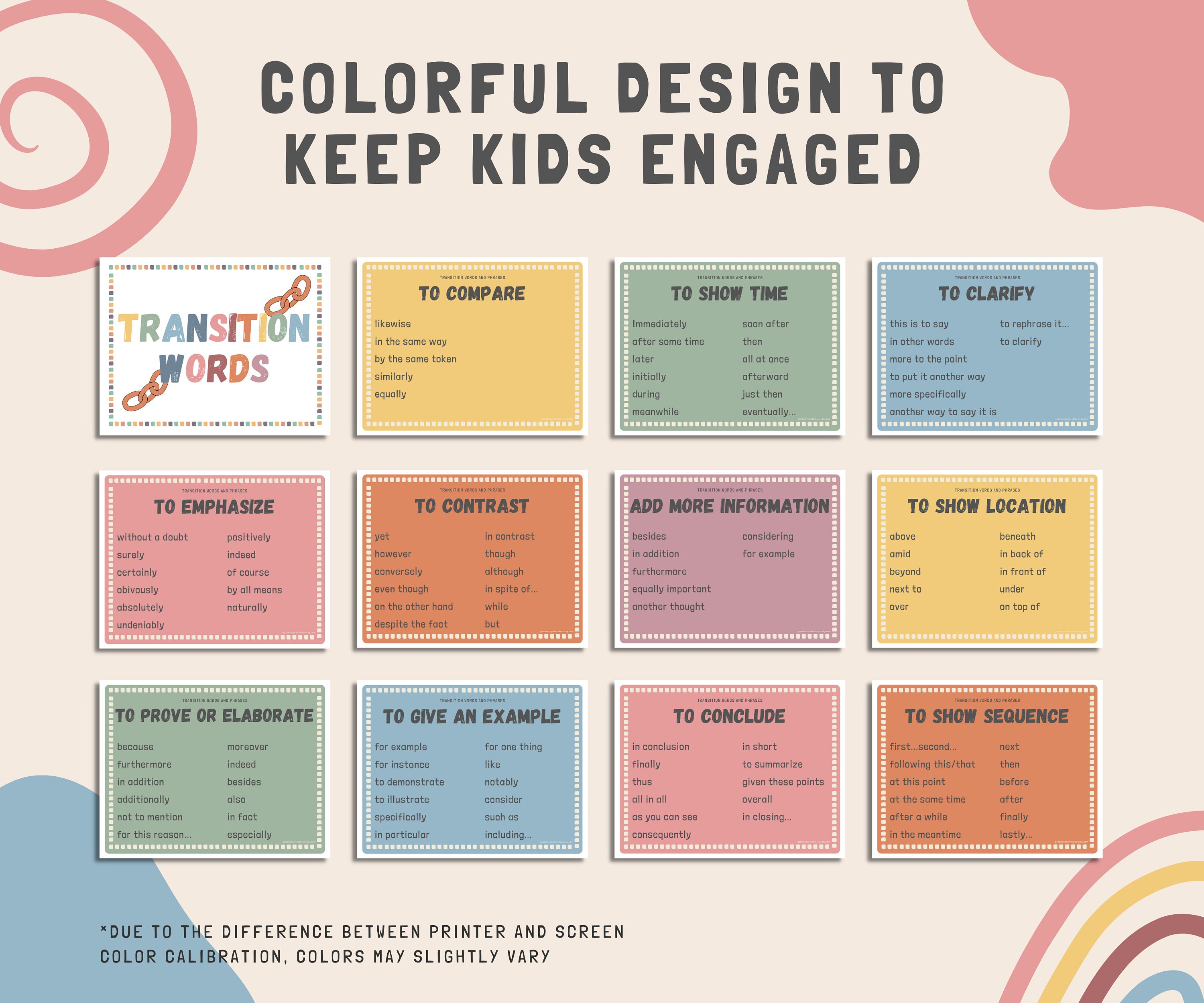 Transition Words and Phrases Mini Posters, Modern English Classroom ...