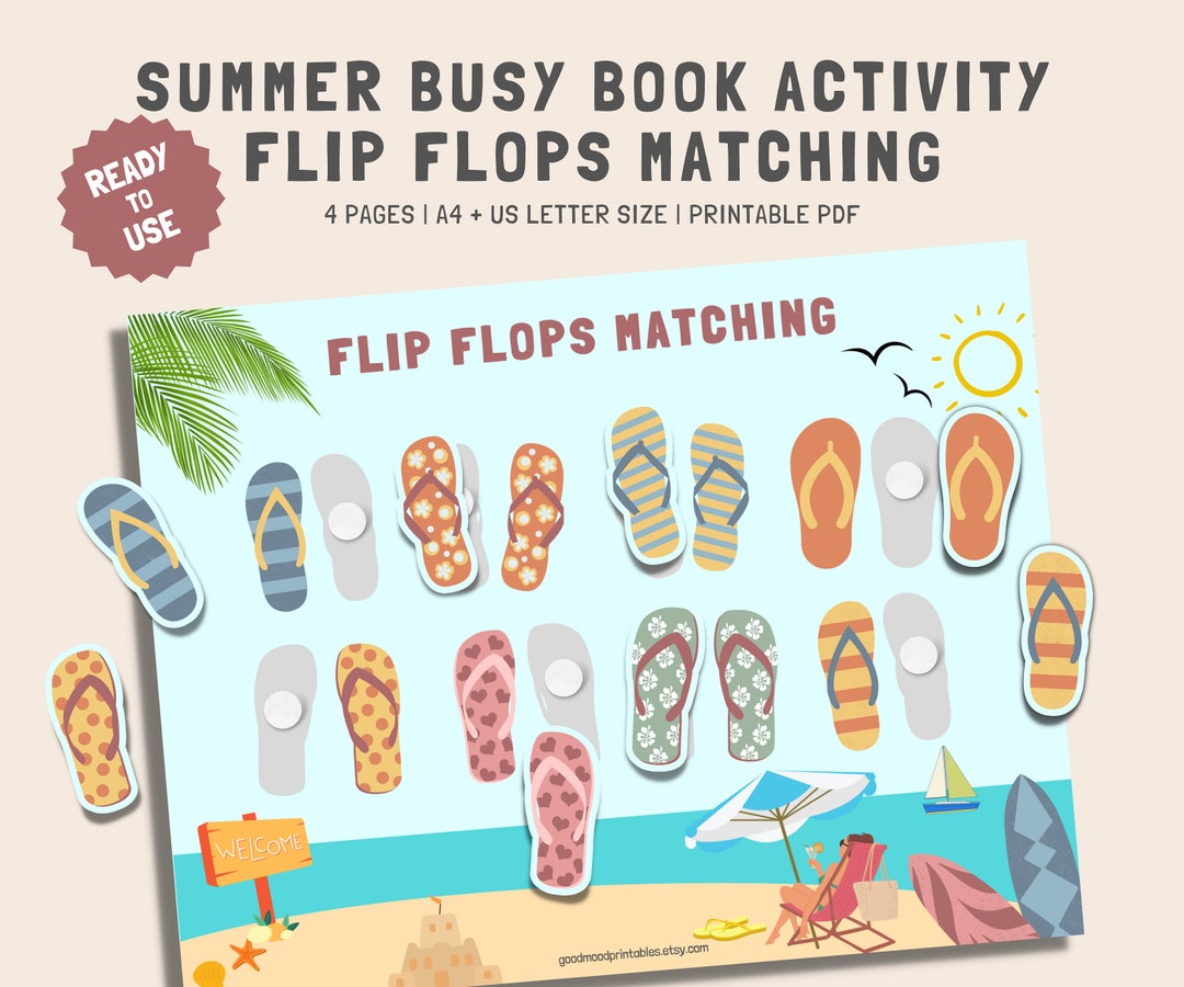 Flip Flops Matching Activity, Summer Busy Book Activity for Toddlers ...