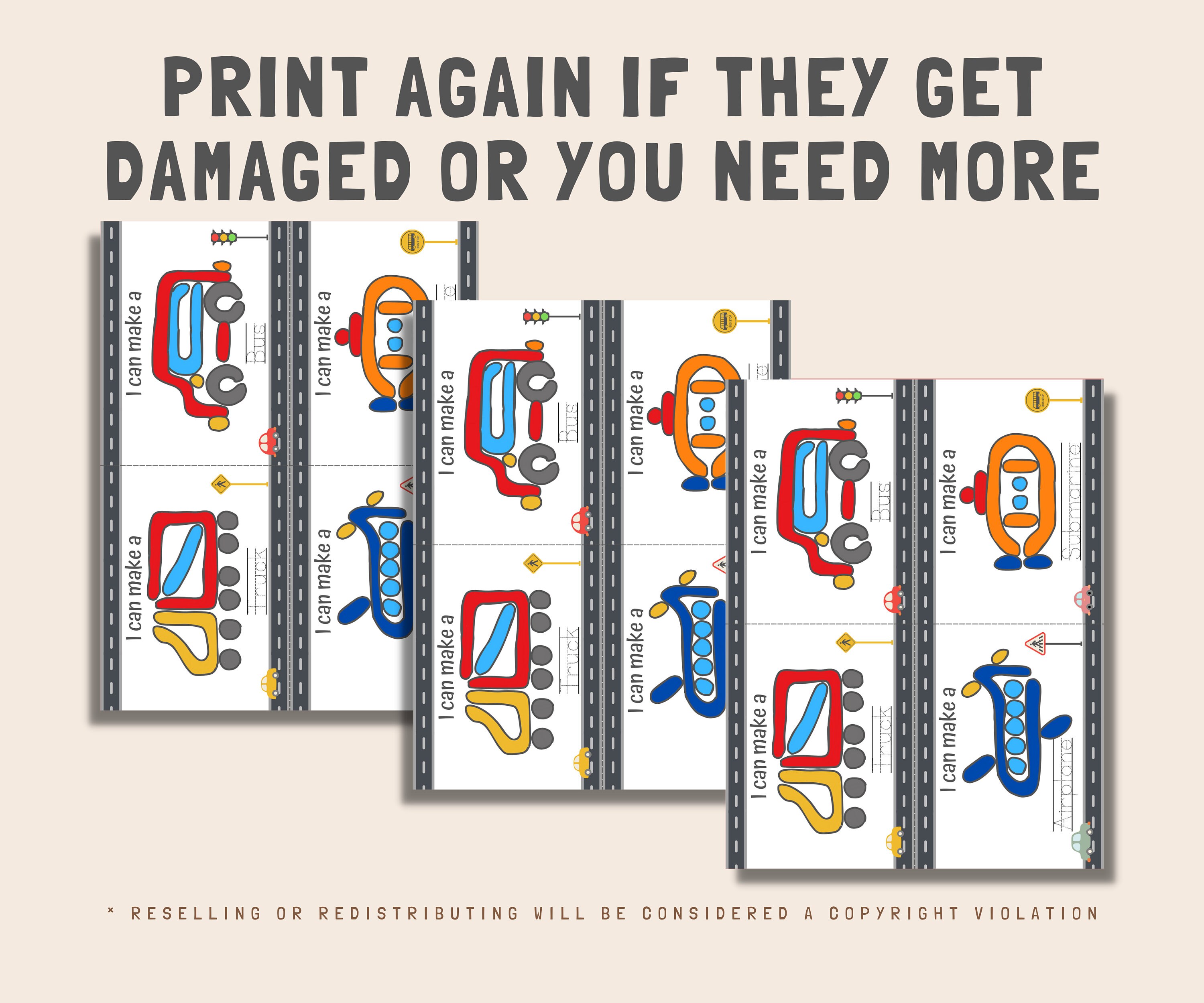 Transport Playdough Mats, Printable Toddler, Preschool Educational ...