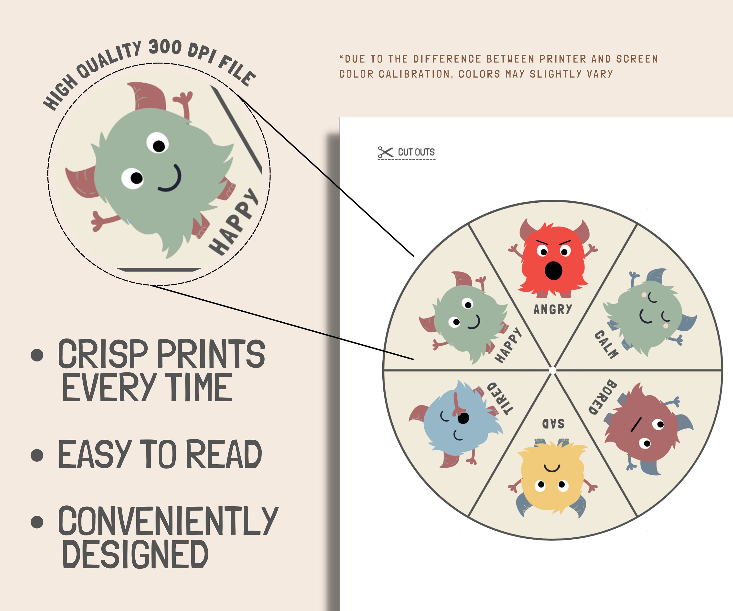 Monster Emotions Wheel Kids Feelings Emotions Printable - Etsy