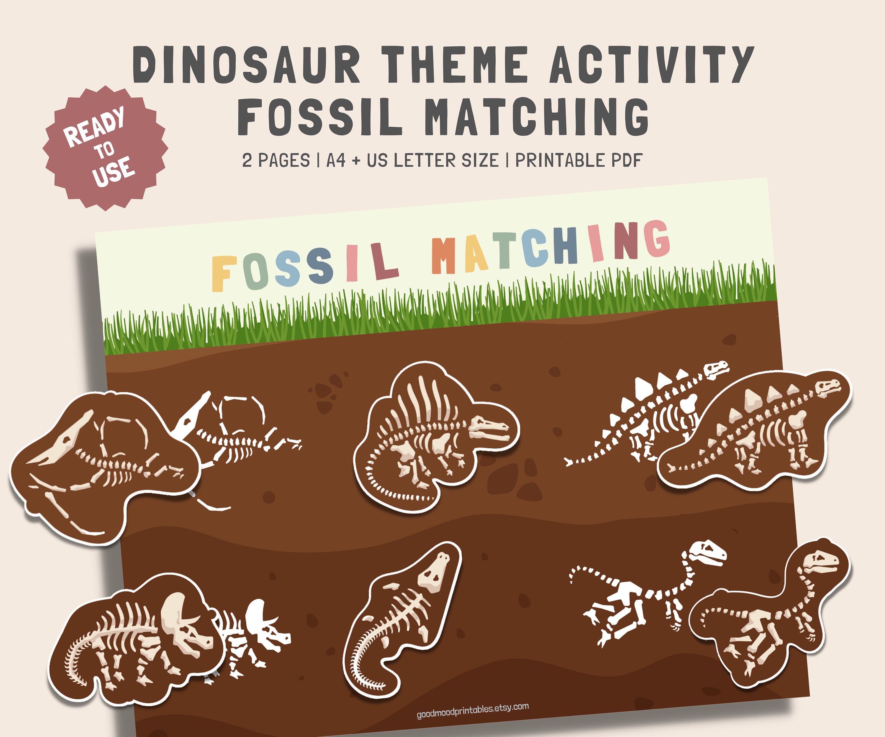Dinosaur Busy Book Activity, Fossil Matching Dinosaur Activity ...