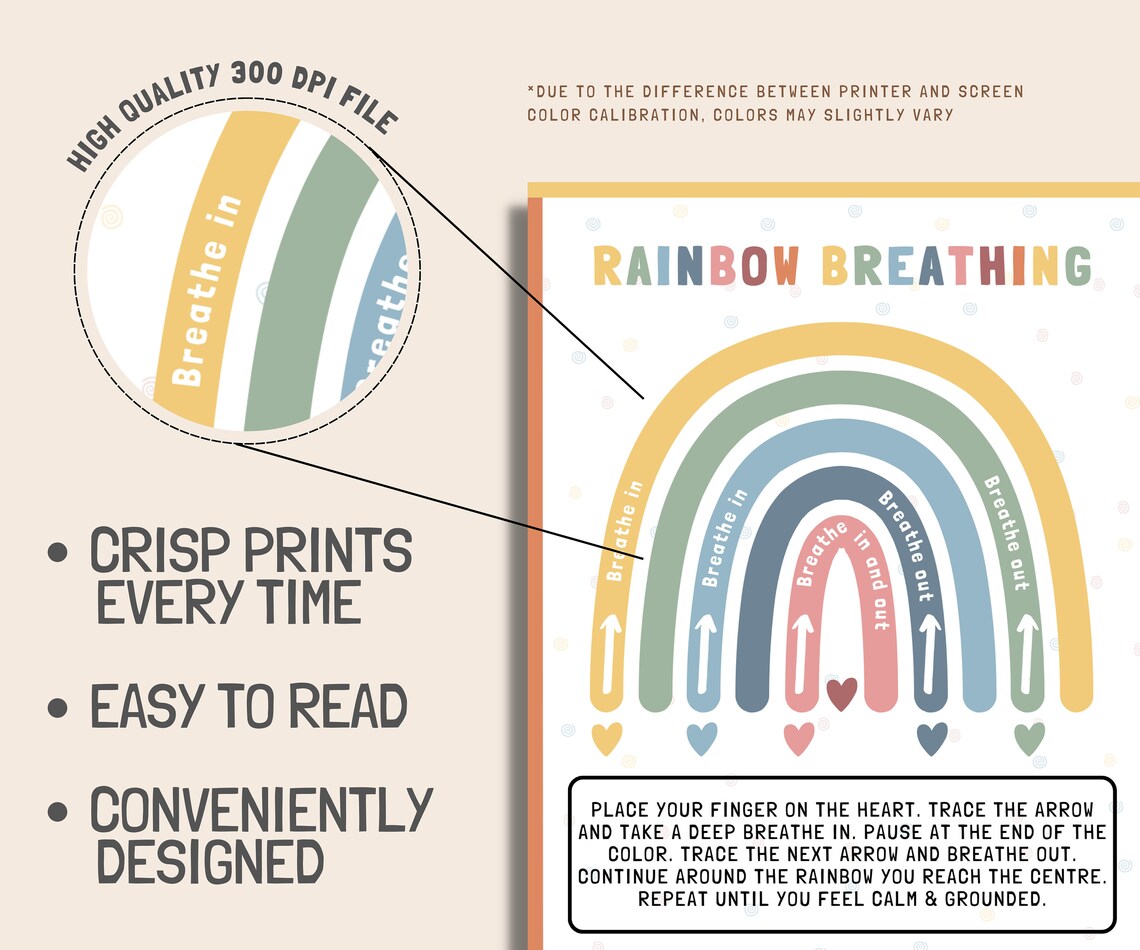 Rainbow Breathing, Deep Breathing, Grounding, Calm Down Strategies ...