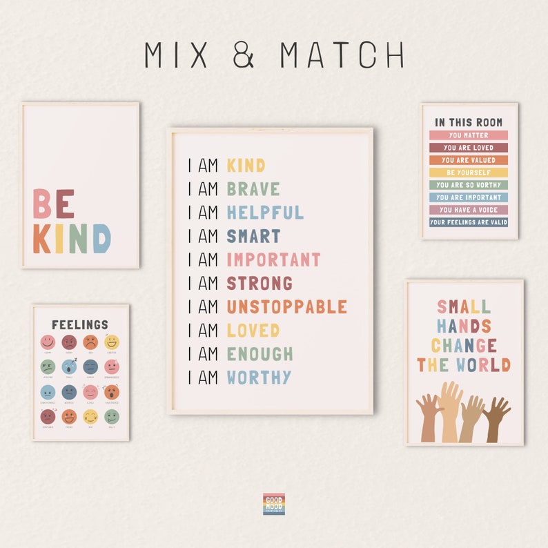 Rainbow Positive Affirmations for Kids, Nursery Educational Art ...