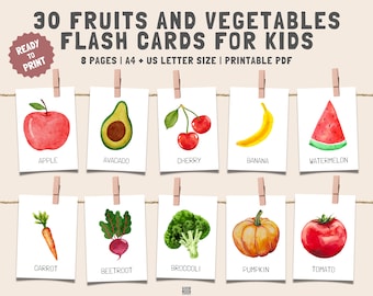 50 Colorful Bilingual Fruits and Vegetables Card . Montessori ...