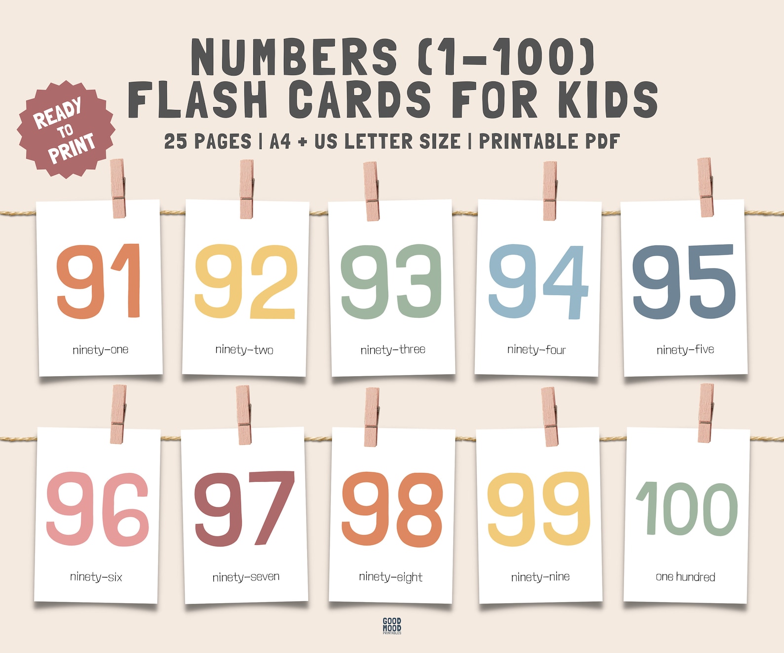 Number Flash Cards 1-100, Count to 100, Preschool Counting Flash Cards ...