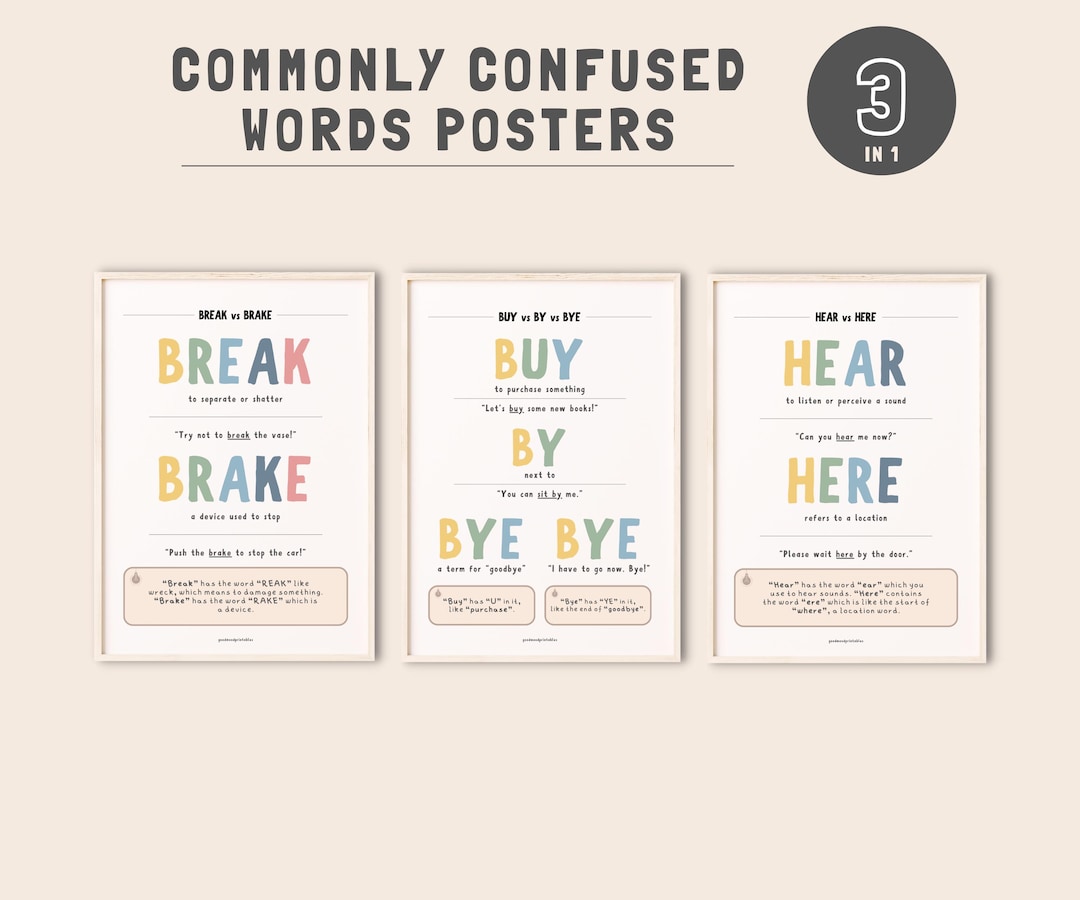English Teacher Classroom Poster Set of 3, Commonly Confused Words ...