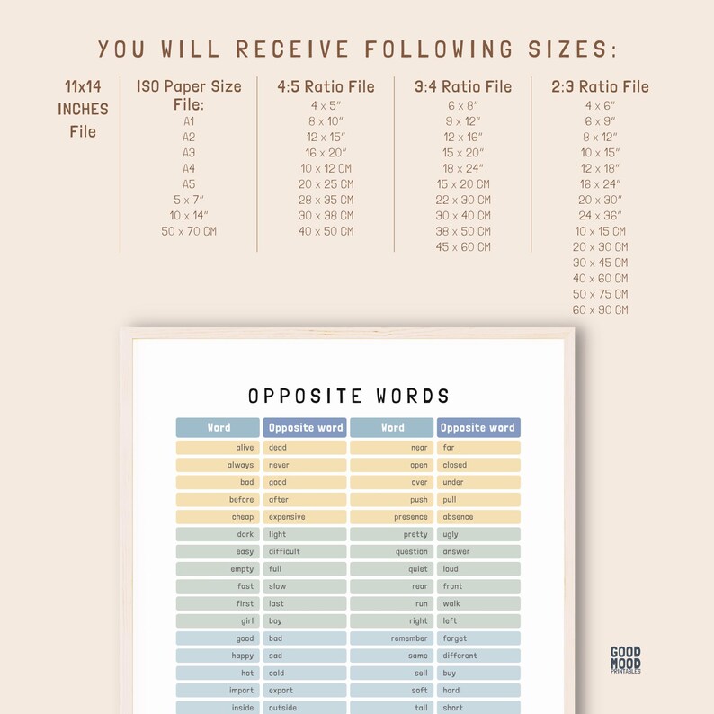 Opposite Words Poster, English Classroom Poster, Digital Print - Etsy