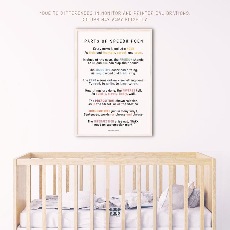 Parts of Speech Poem Poster, English Grammar Chart, Homeschool and ...