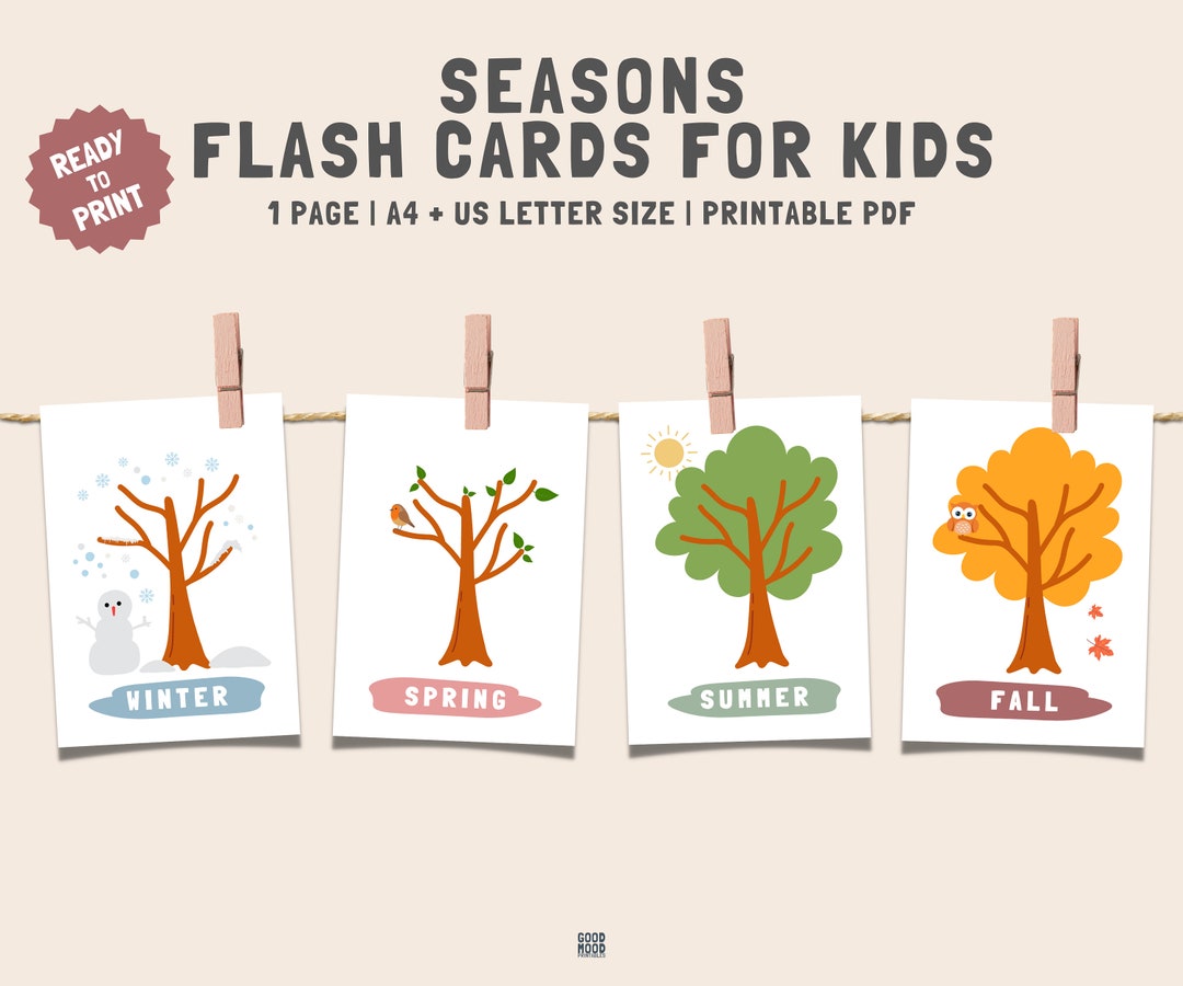 Seasons Flash Cards, Seasons Poster, Kids Wall Decor, Educational Flash ...