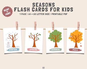 Seasons Flash Cards in Spanish, Seasons Chart, Kids Wall Decor ...