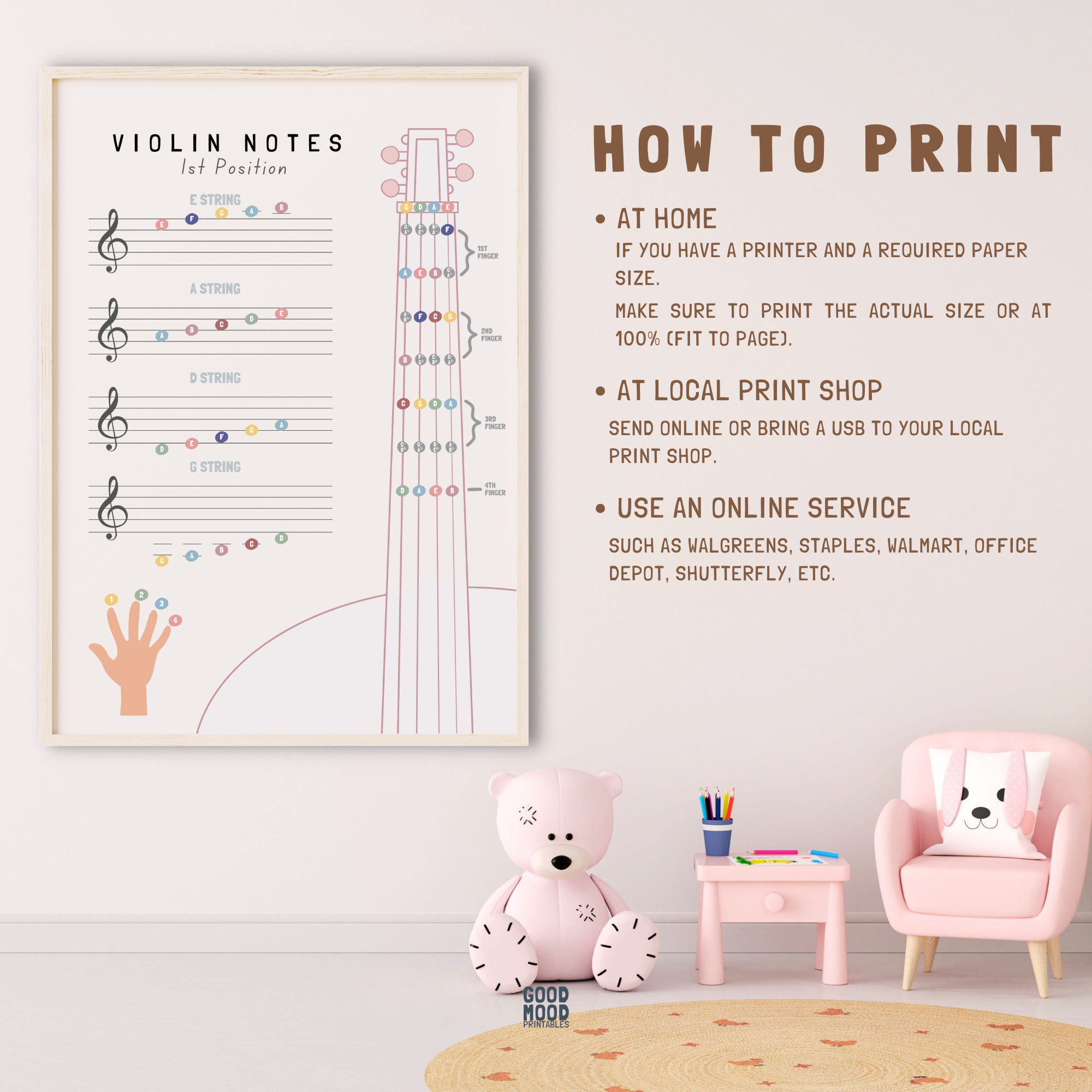 Violin Music Notes Poster, Violin Lesson, Music Note Value, Music ...